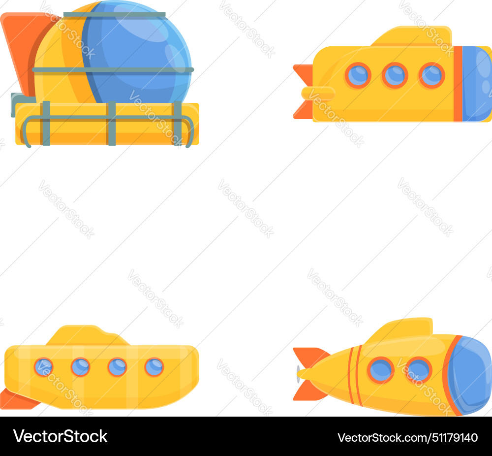 Bathyscaphe icons set cartoon yellow Royalty Free Vector