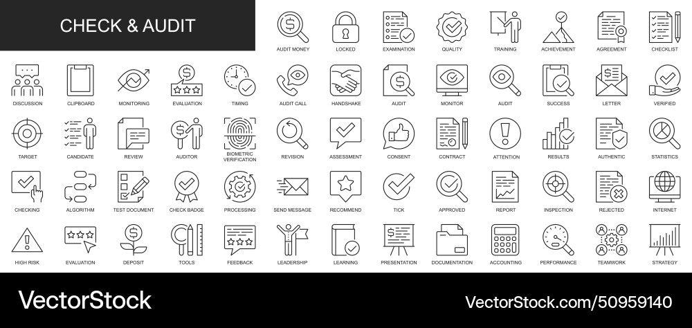 Check and audit web icons set in thin line design Vector Image