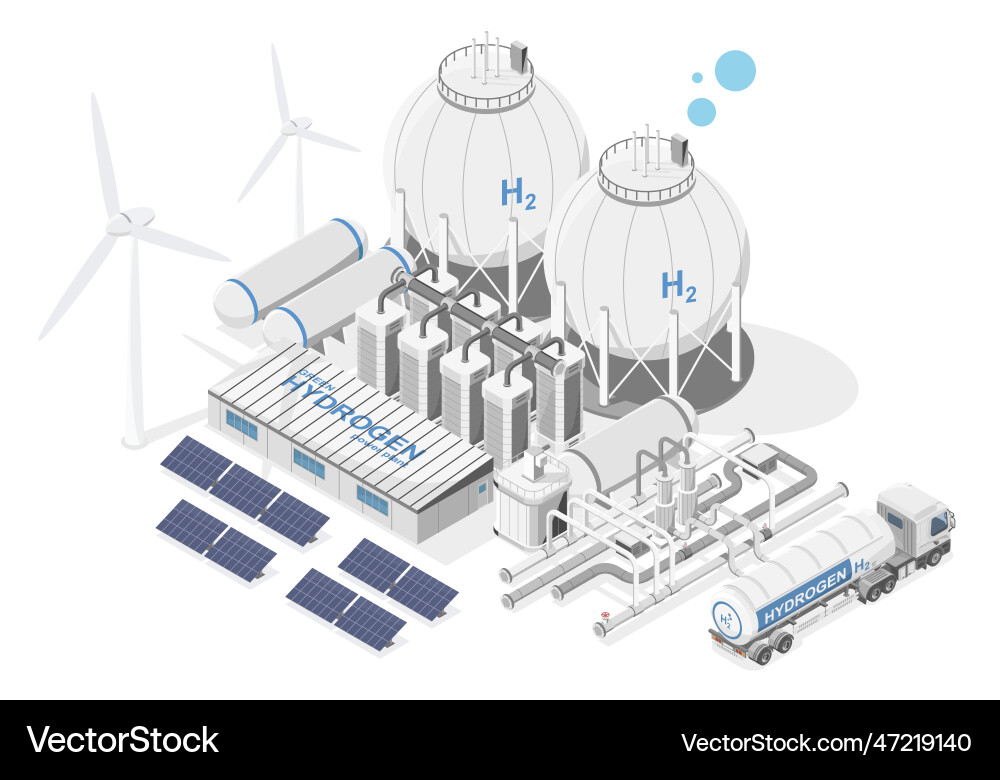 Green hydrogen simple power plant concept Vector Image