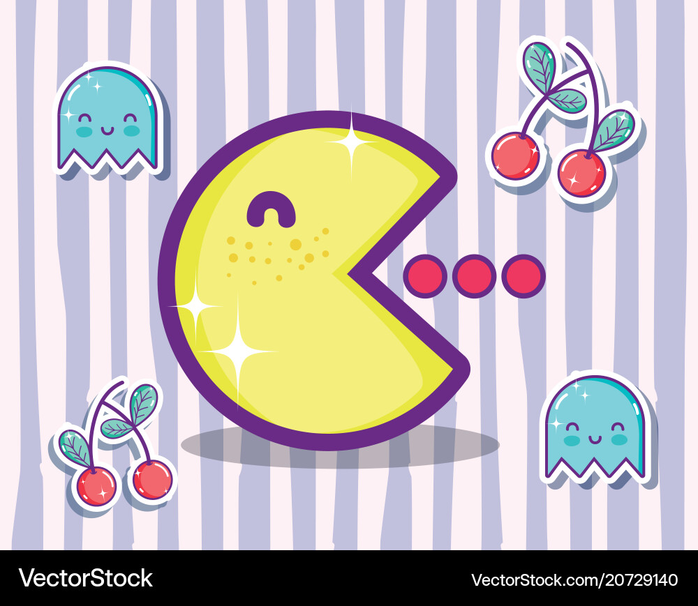 Pacman cute cartoon retro videogame Royalty Free Vector