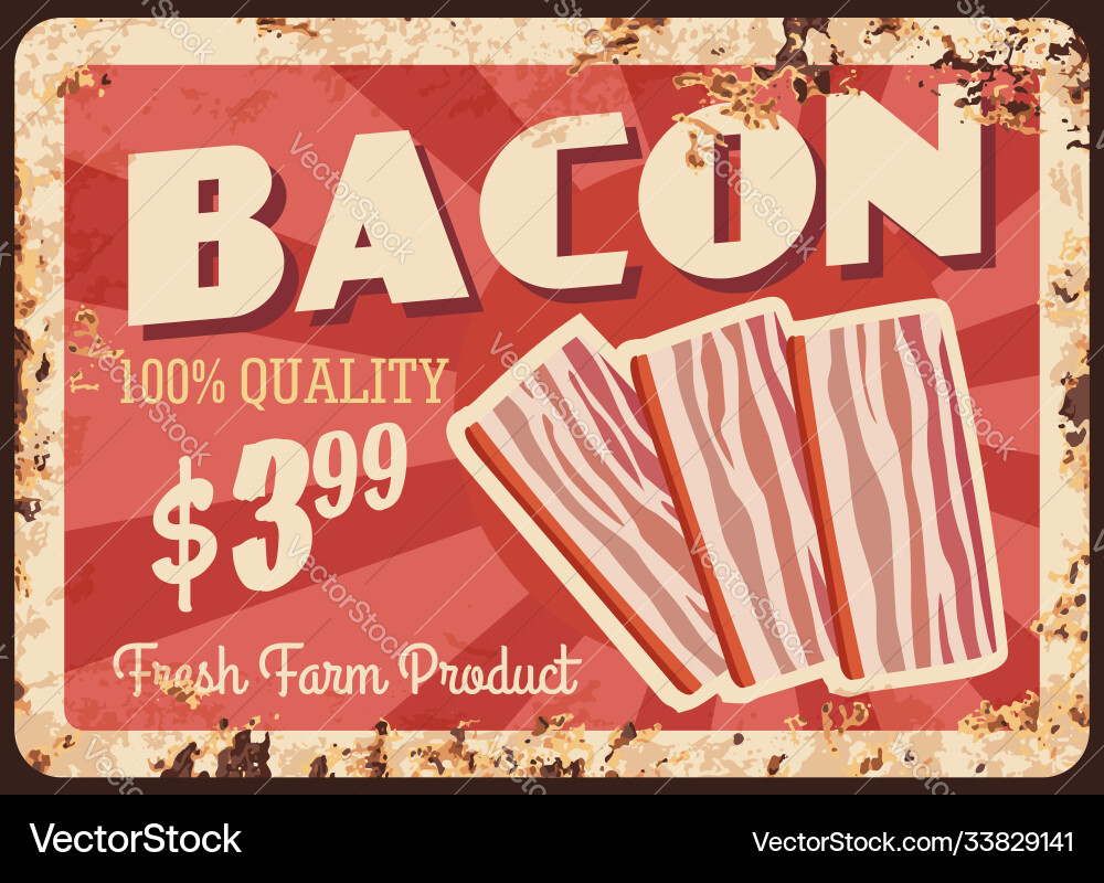 Bacon strips rusty metal plate price tag Vector Image