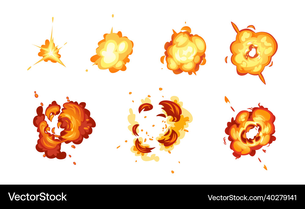 Boom burst effects explode explosion of fire set Vector Image