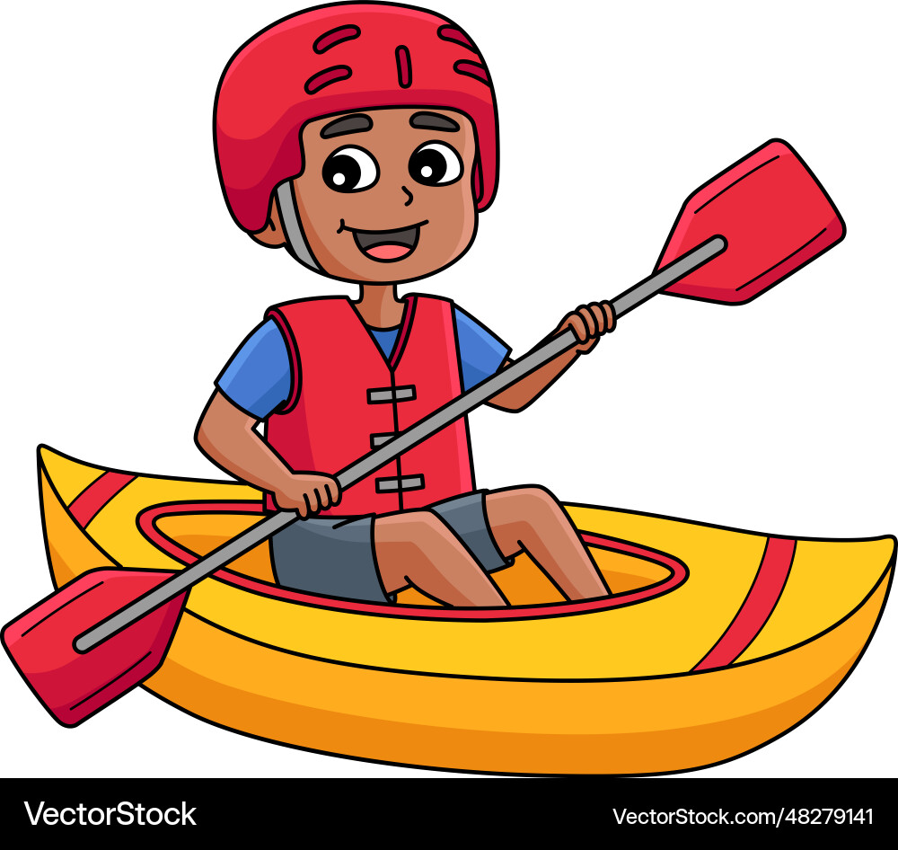 Boy kayaking cartoon colored clipart Royalty Free Vector