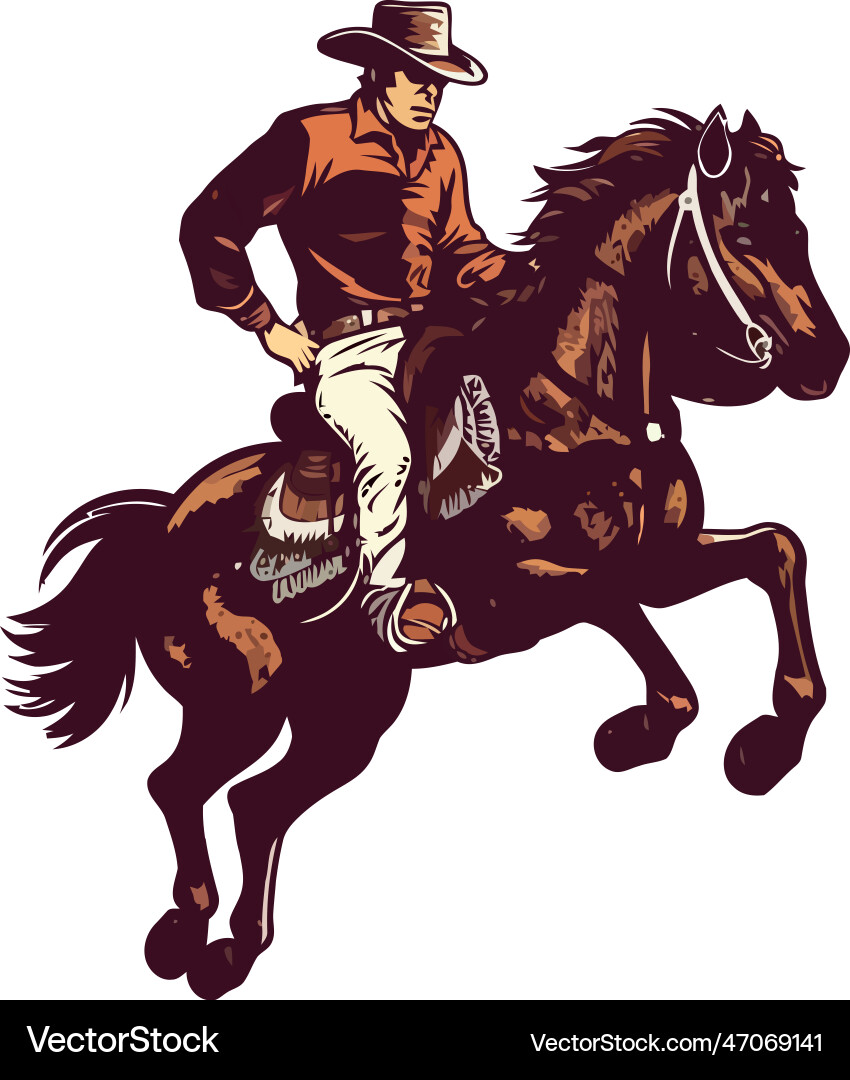 Cowboy riding stallion in rodeo competition Vector Image