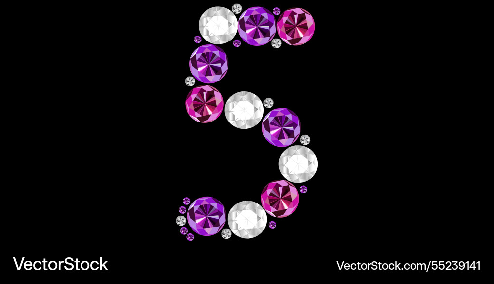 Rhinestone diamonds bling number 5 Royalty Free Vector Image