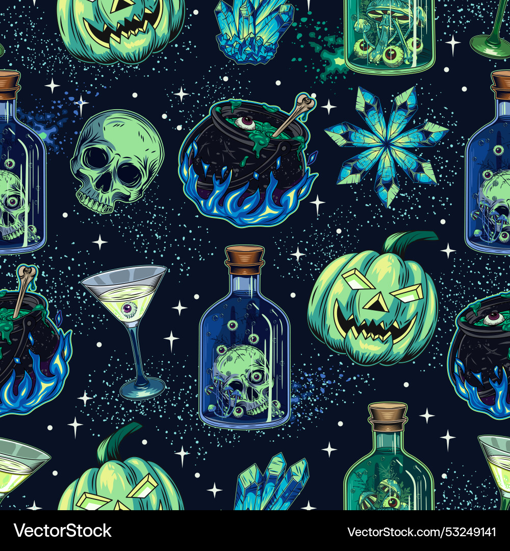 Seamless pattern with halloween symbolic objects Vector Image