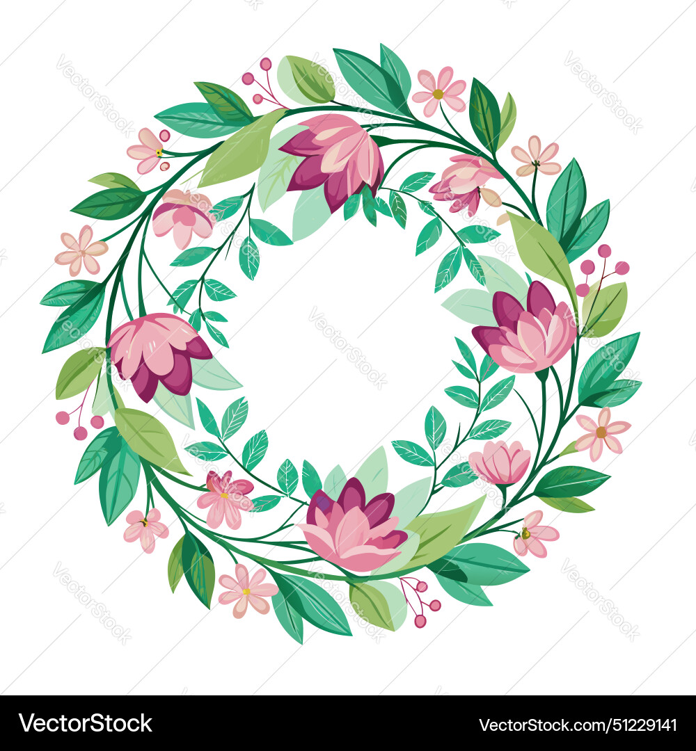 Spring flowers round frame border on white Vector Image