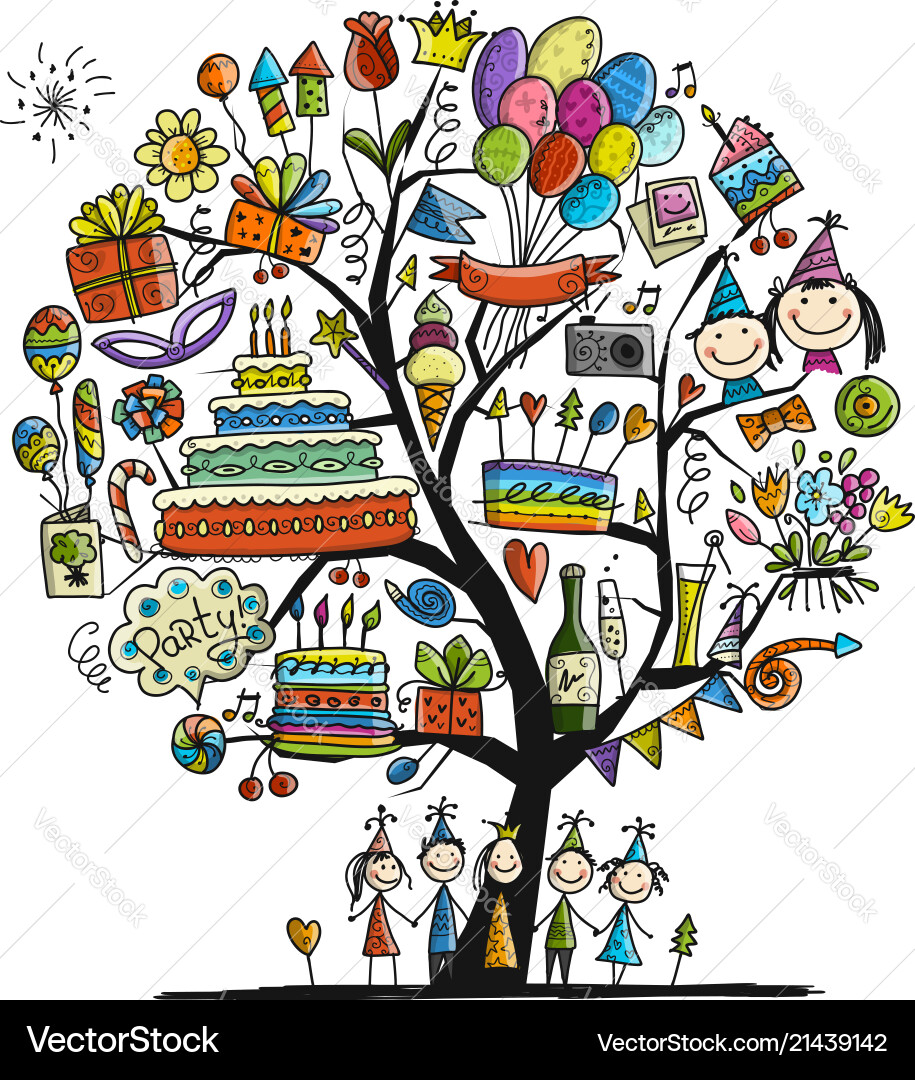 Birthday party tree for your design Royalty Free Vector