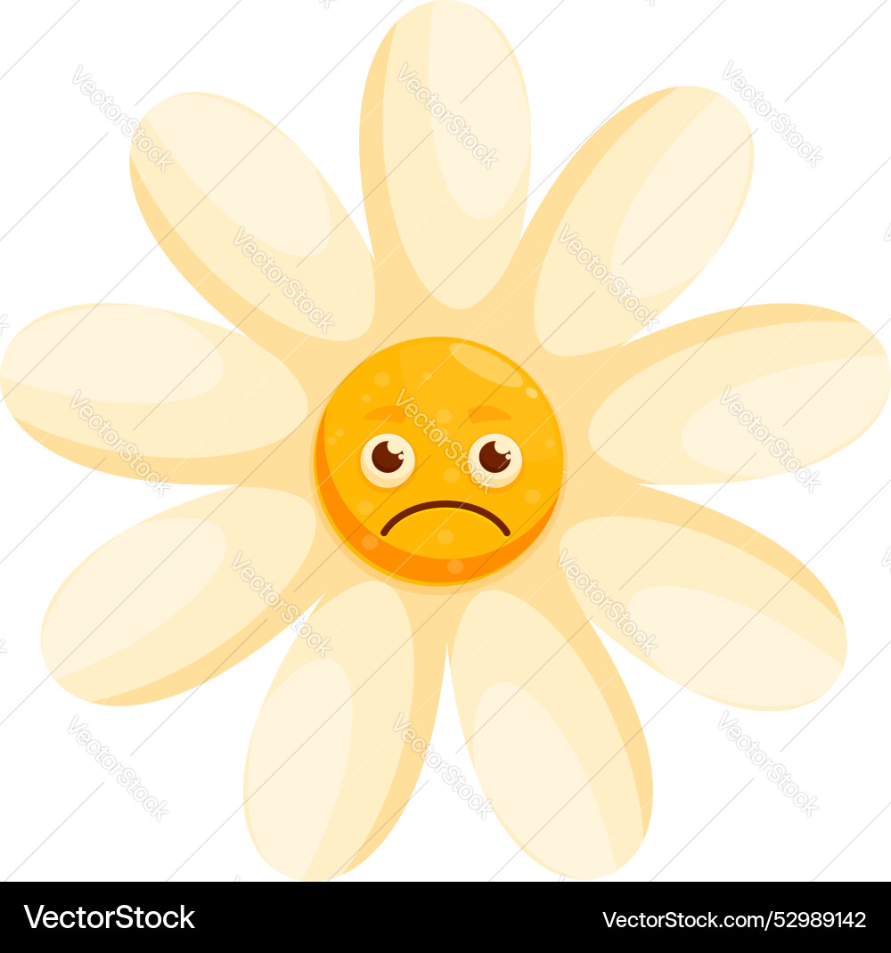 Cartoon daisy flower with sad face expression Vector Image