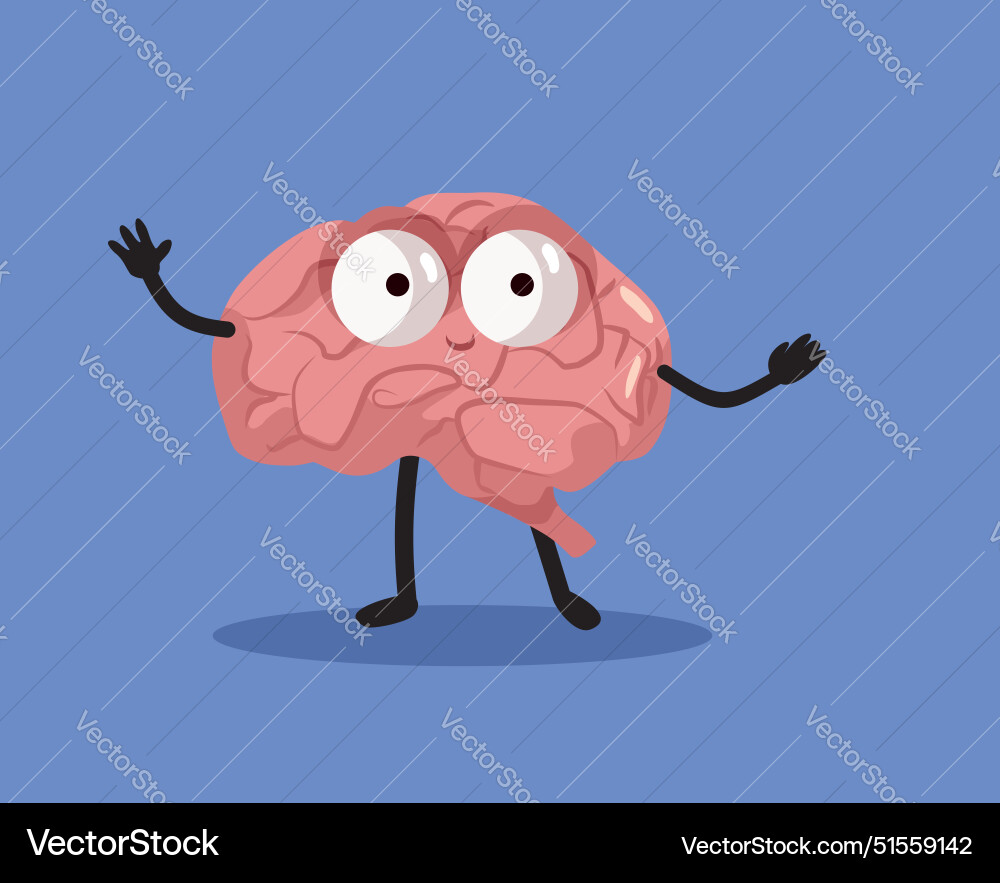 Cheerful brain character cartoon design Royalty Free Vector