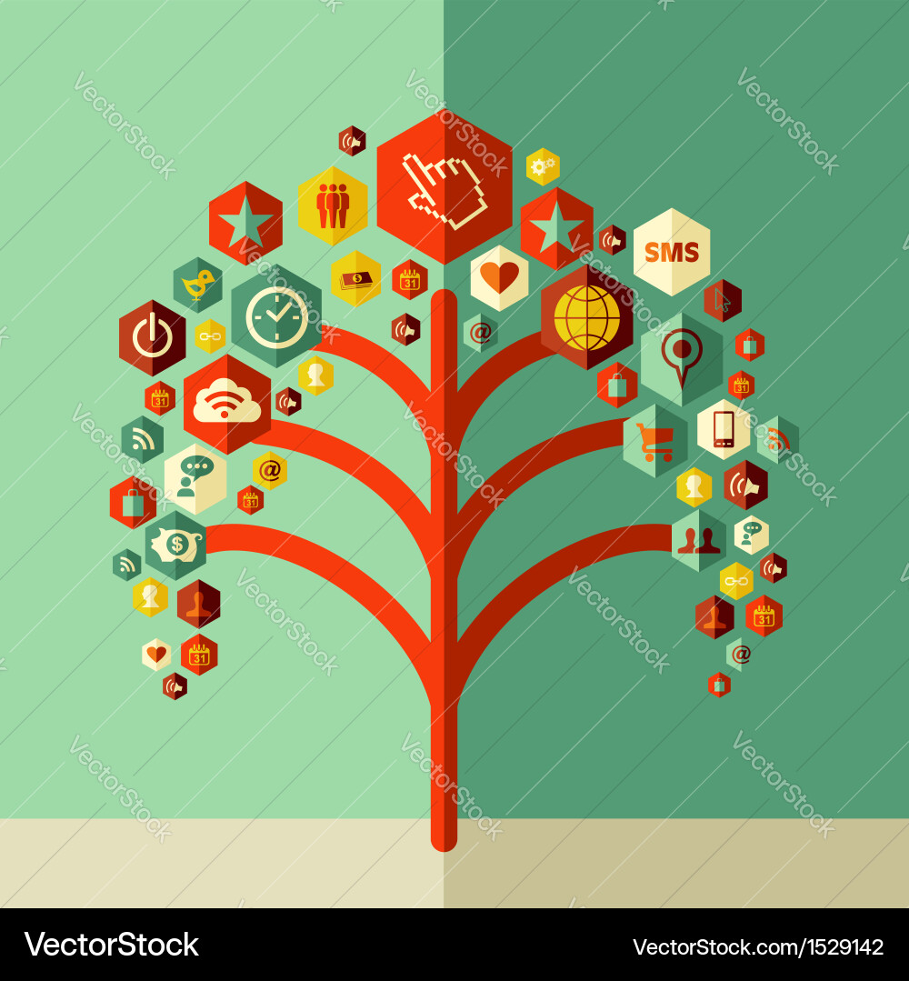 Colorful social network tree Royalty Free Vector Image