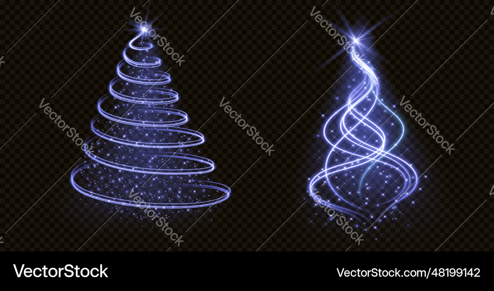 Neon blue spiral and cone christmas light trees Vector Image