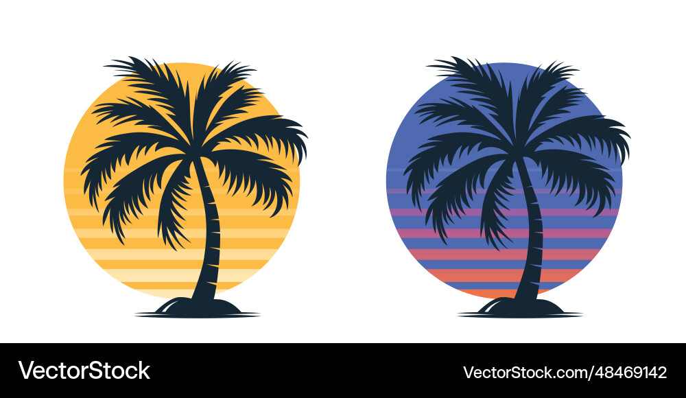 Palm trees tree icon set isolated Royalty Free Vector Image