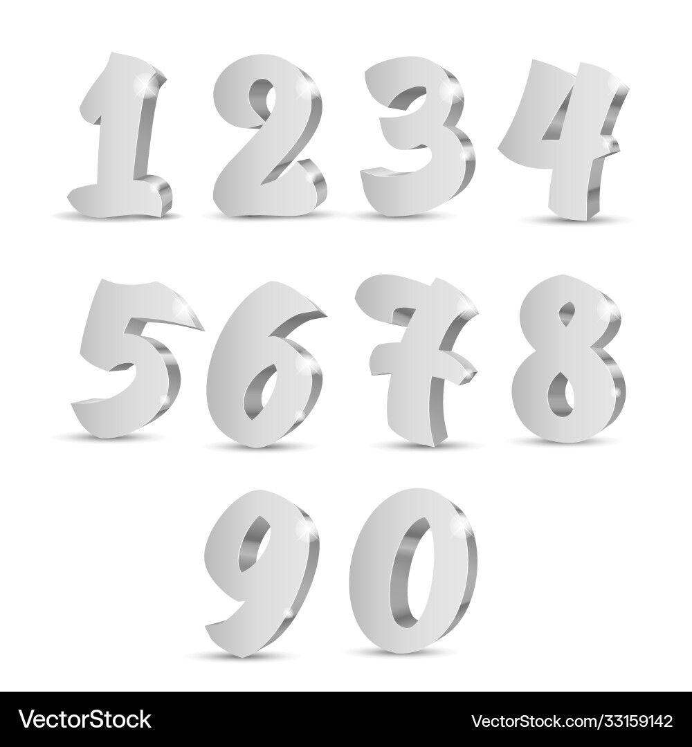 Silver old 3d numbers Royalty Free Vector Image