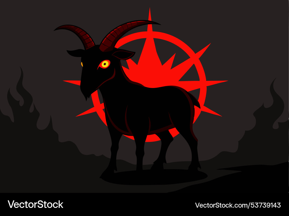 A black big horned goat back lit by glowing Vector Image