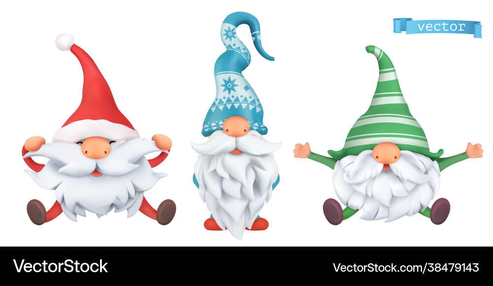 Funny dwarfs christmas 3d cartoon characters set Vector Image