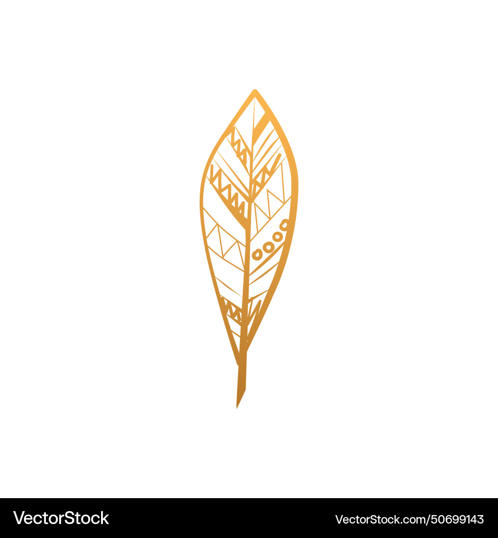 Gold feather of bird with ethnic texture Vector Image