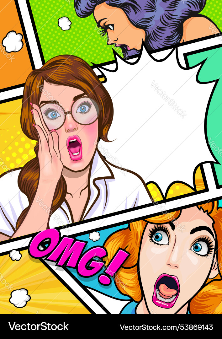 Shocking woman surprised on comics page Royalty Free Vector