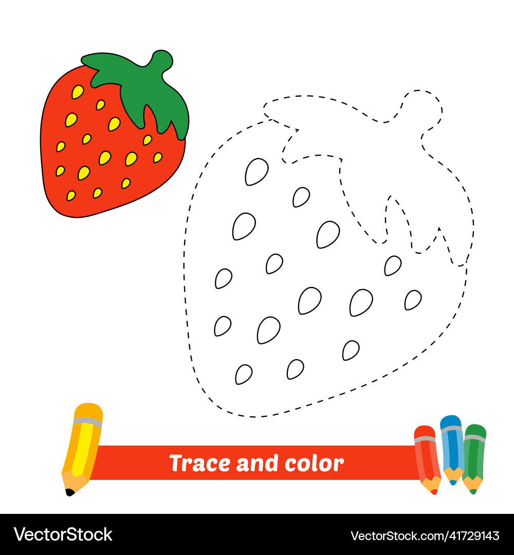 Trace and color for kids strawberry – Royalty-Free Vector | VectorStock