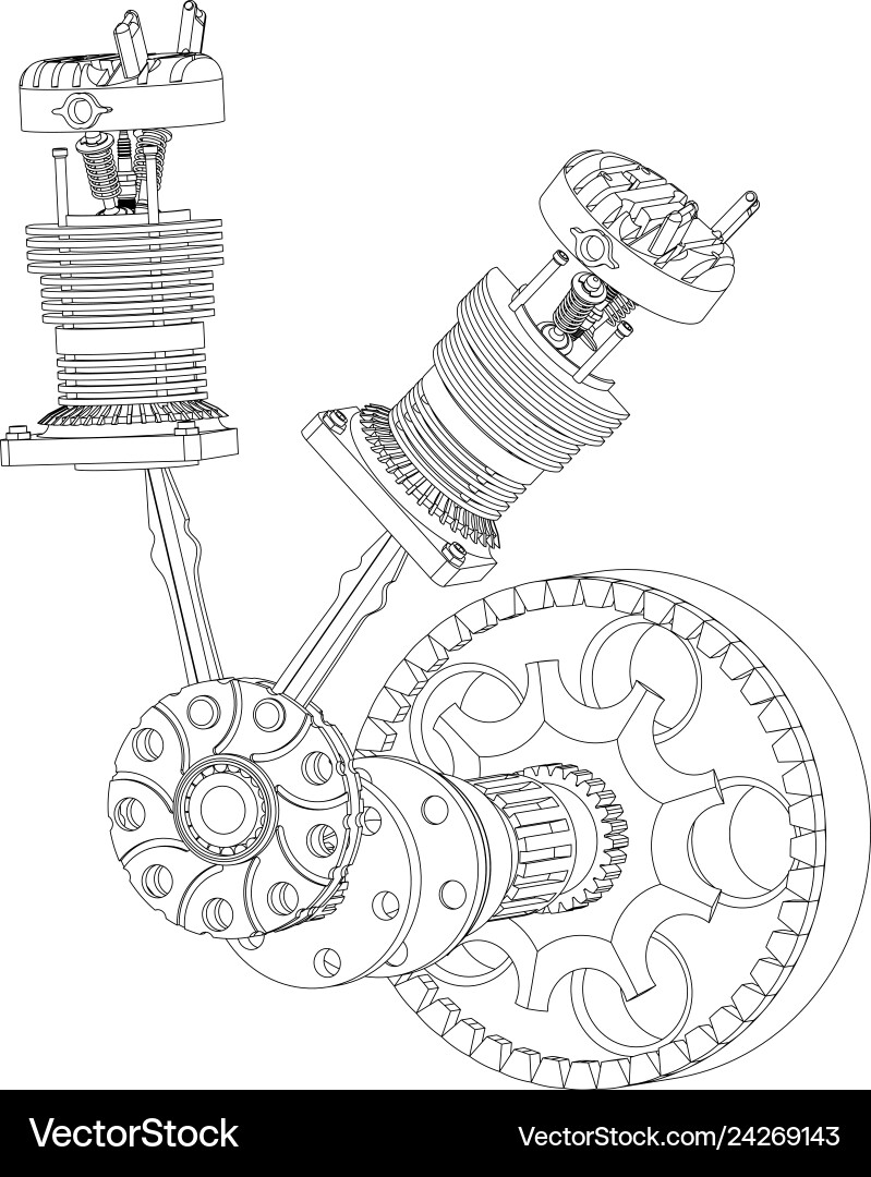 Two pistons and crankshaft on a white Royalty Free Vector