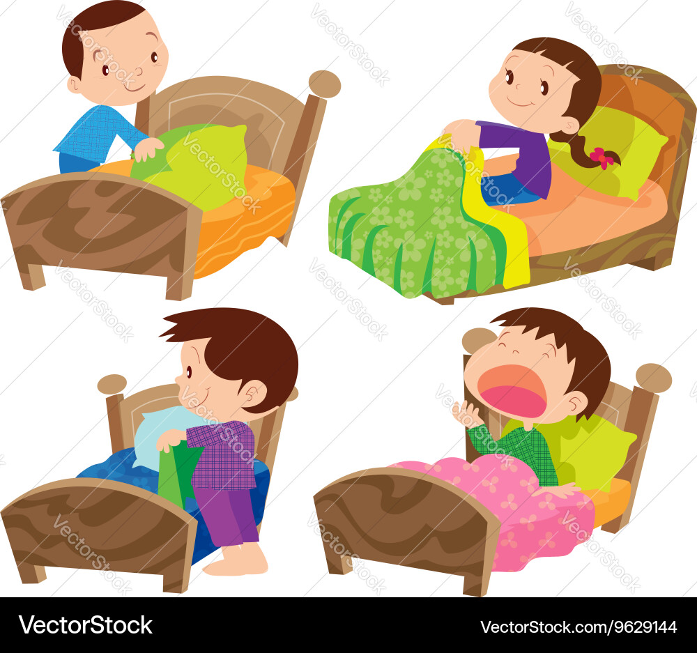 Children and bed Royalty Free Vector Image - VectorStock