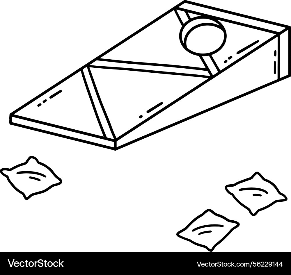 Cornhole board and bags isolated coloring page Vector Image