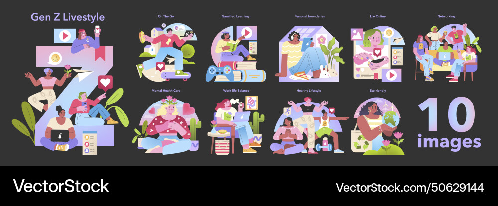 Gen z lifestyle set Royalty Free Vector Image - VectorStock