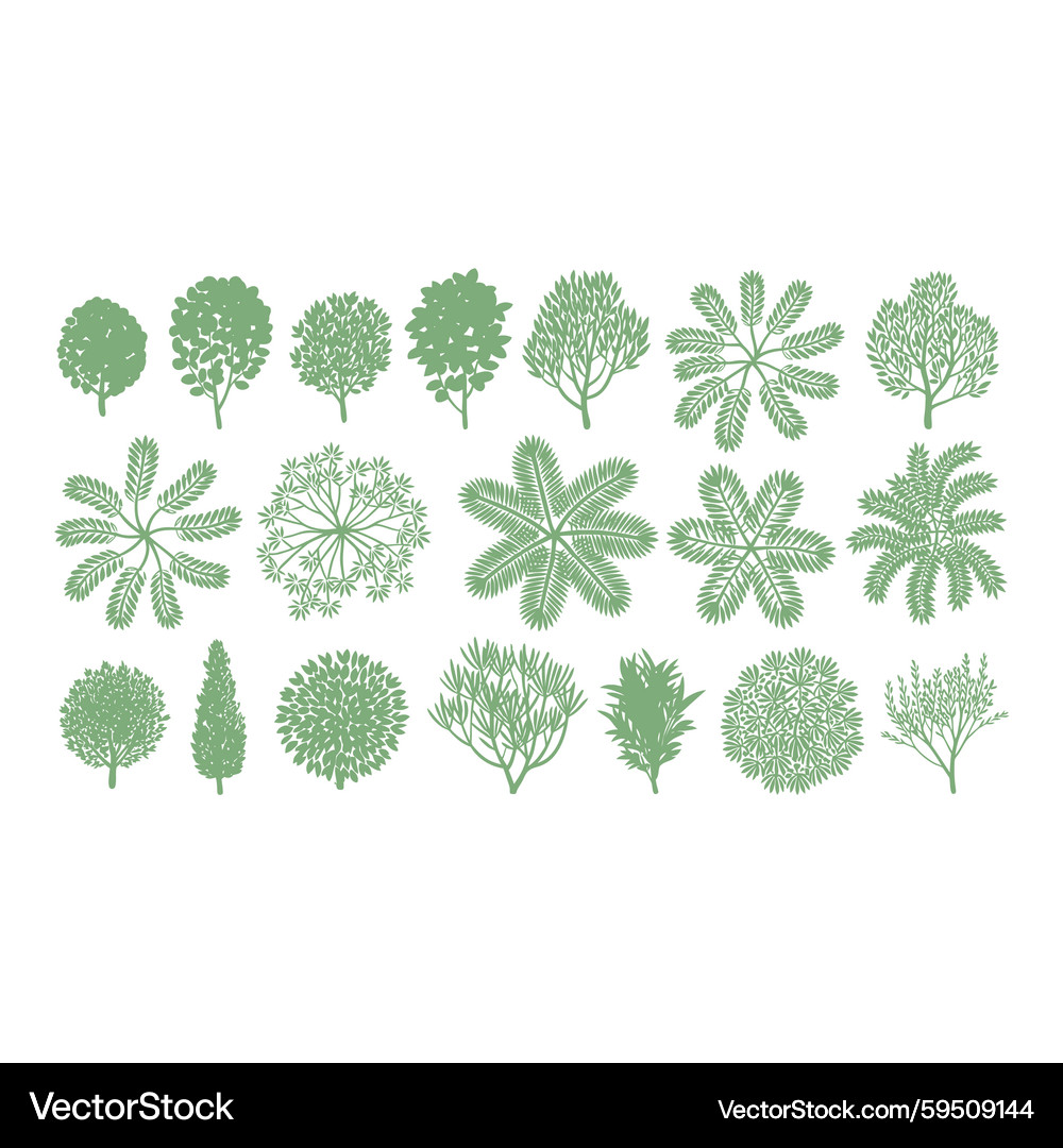 Green silhouette tree and plant icons Royalty Free Vector