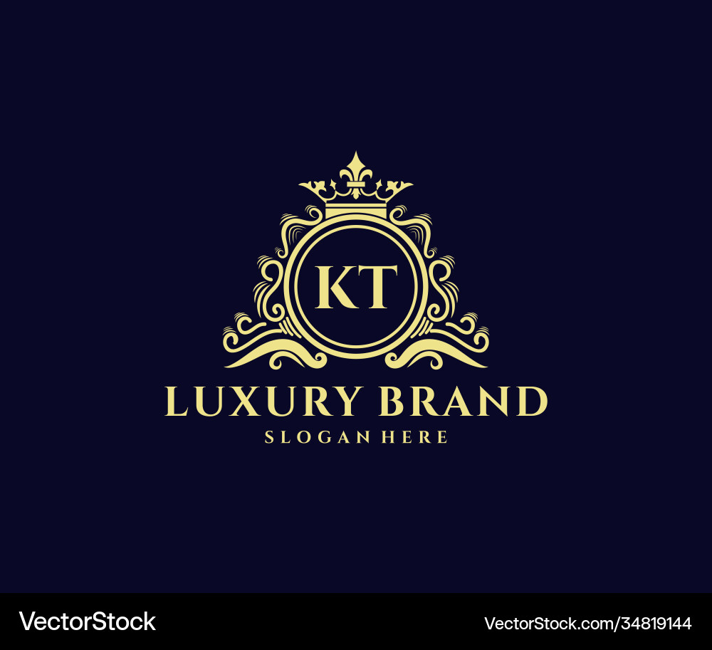 Kt initial letter gold calligraphic feminine Vector Image