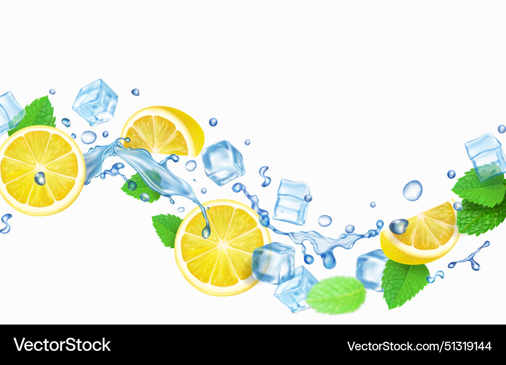 Lemon realistic slices lemonade mint leaves Vector Image