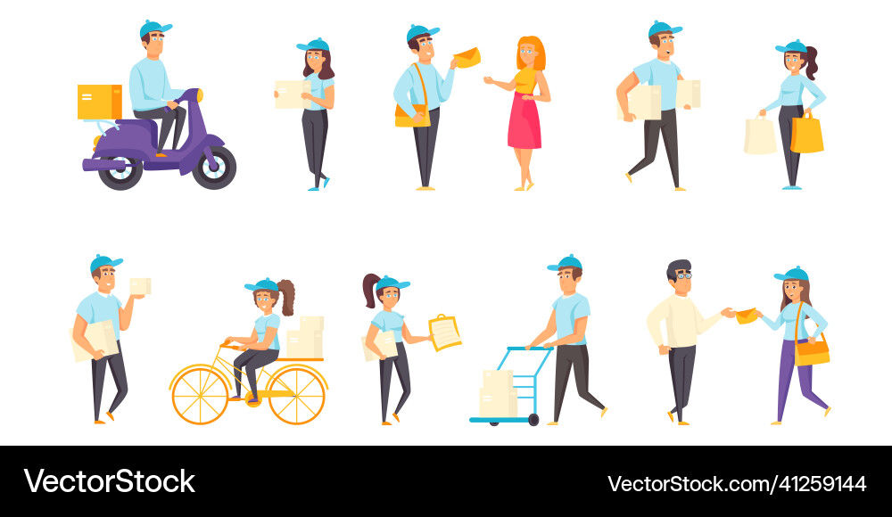 Mail delivery flat set post Royalty Free Vector Image