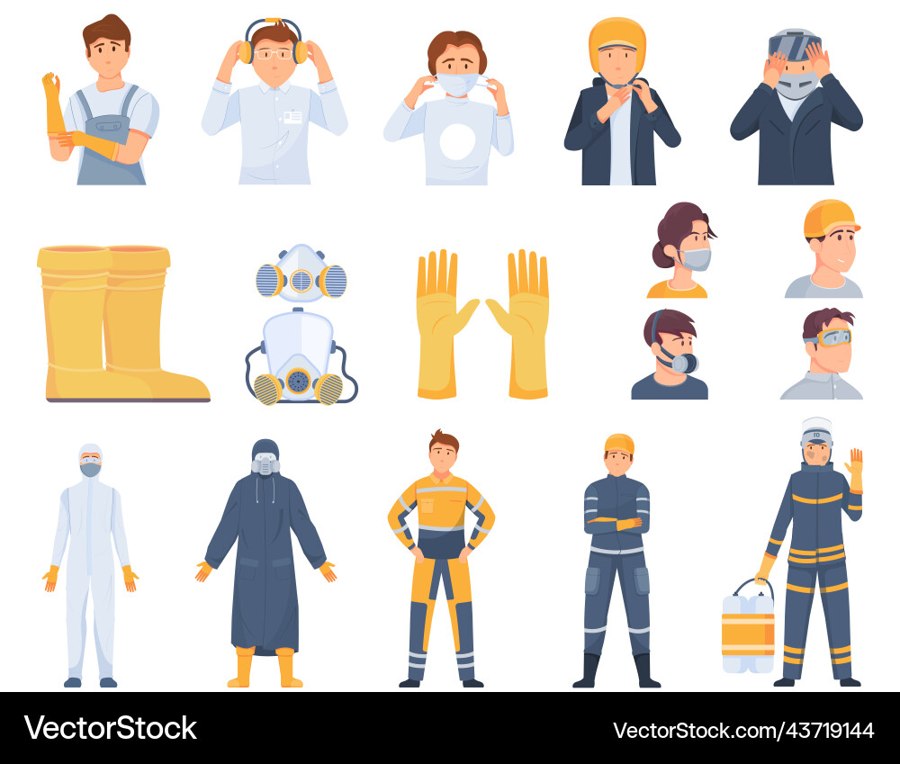 Protective equipment flat icon set Royalty Free Vector Image