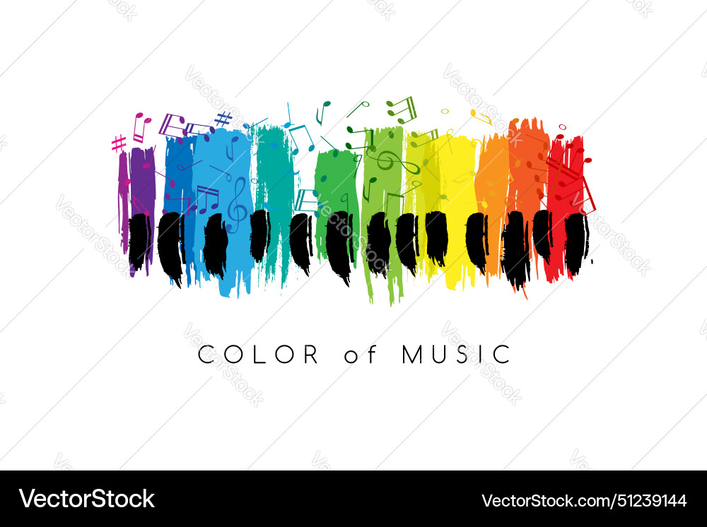 Rainbow piano keys with notes colorful music Vector Image