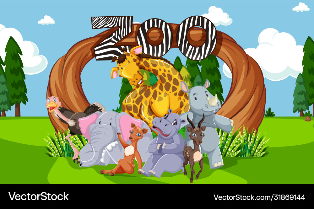Zoo animals in wild nature background Royalty Free Vector