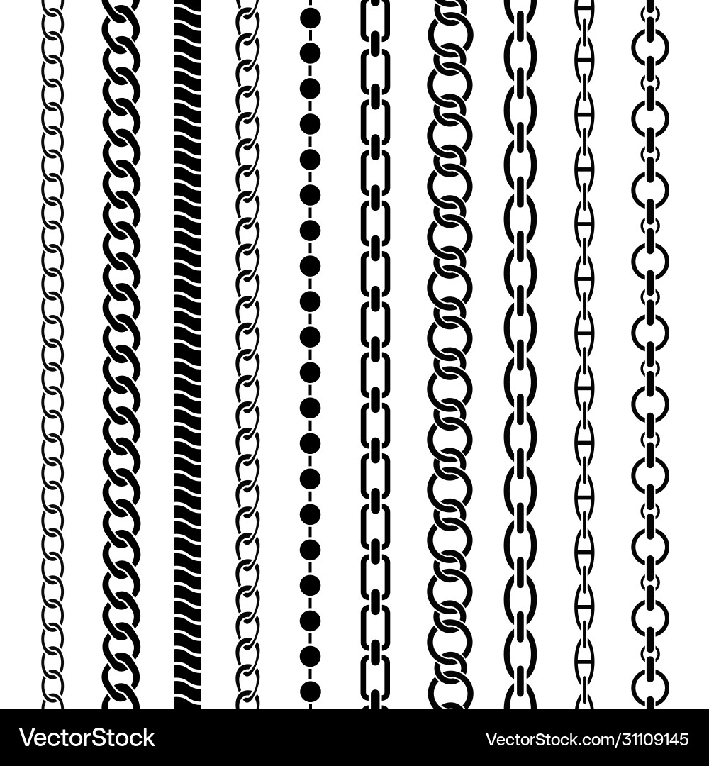 Chain borders seamless black chains different Vector Image