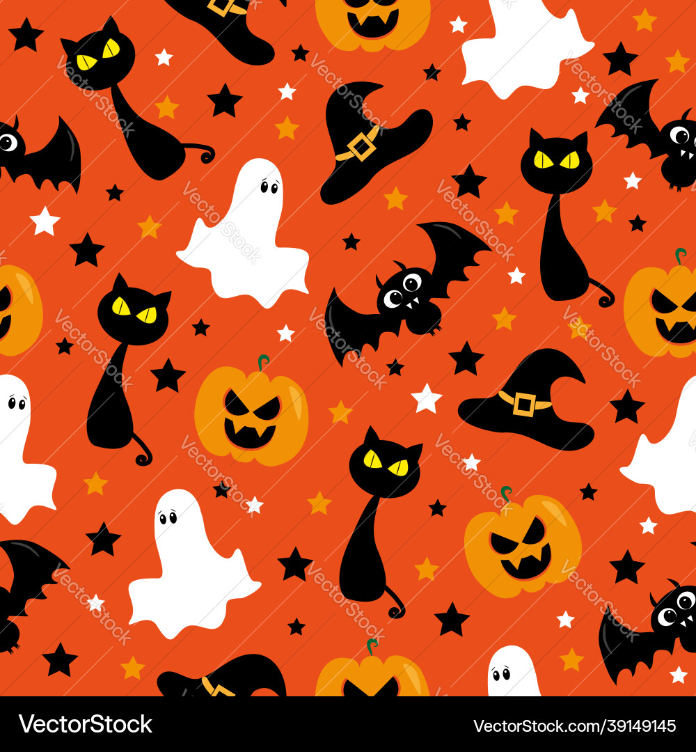 Halloween seamless pattern design with ghost bat Vector Image