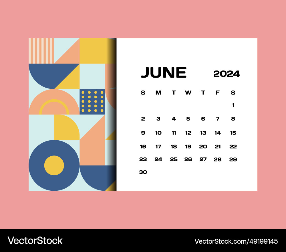June monthly calendar 2024 template design Vector Image