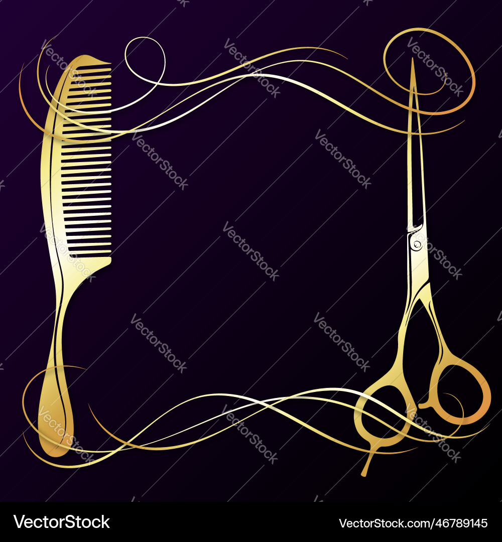 Scissors comb golden curls hair beautiful frame Vector Image