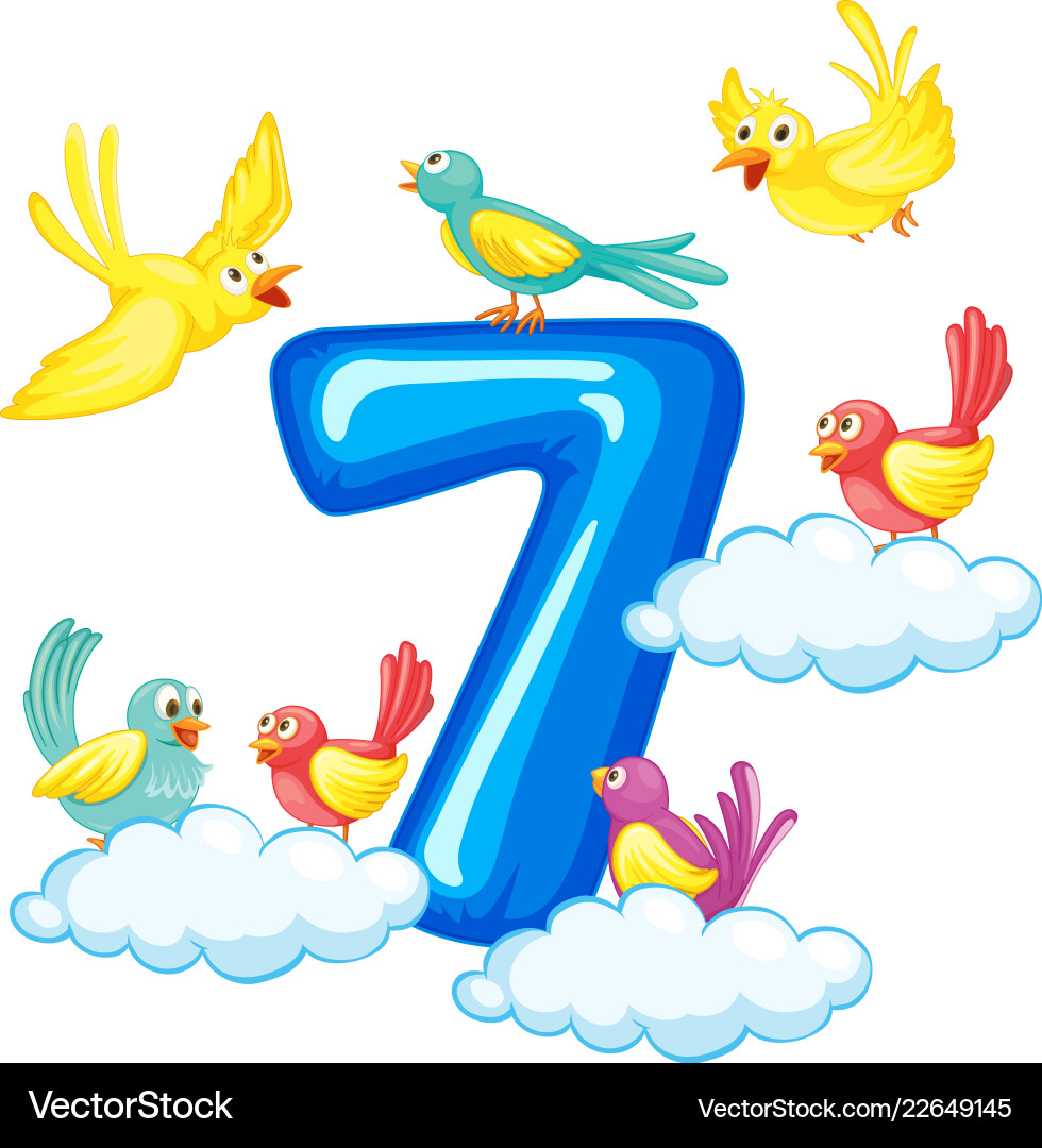Seven birds on number Royalty Free Vector Image