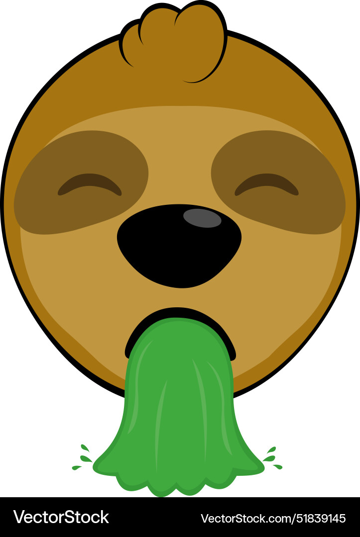 Sloth head character green vomit Royalty Free Vector Image