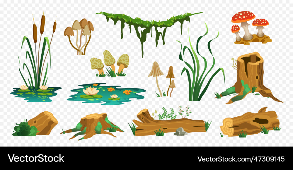 Swamp Forest Icons - Trees, Mushrooms & Plants