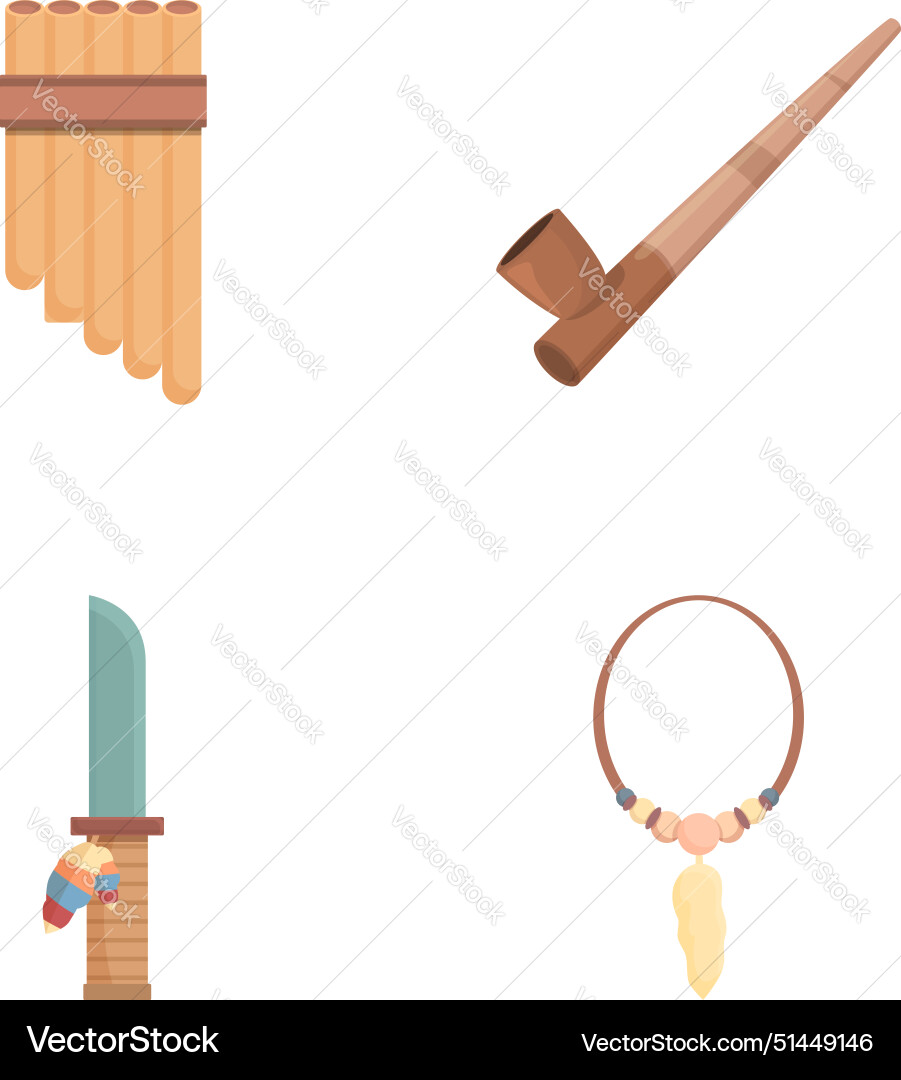 Aboriginal accessory icons set cartoon Royalty Free Vector