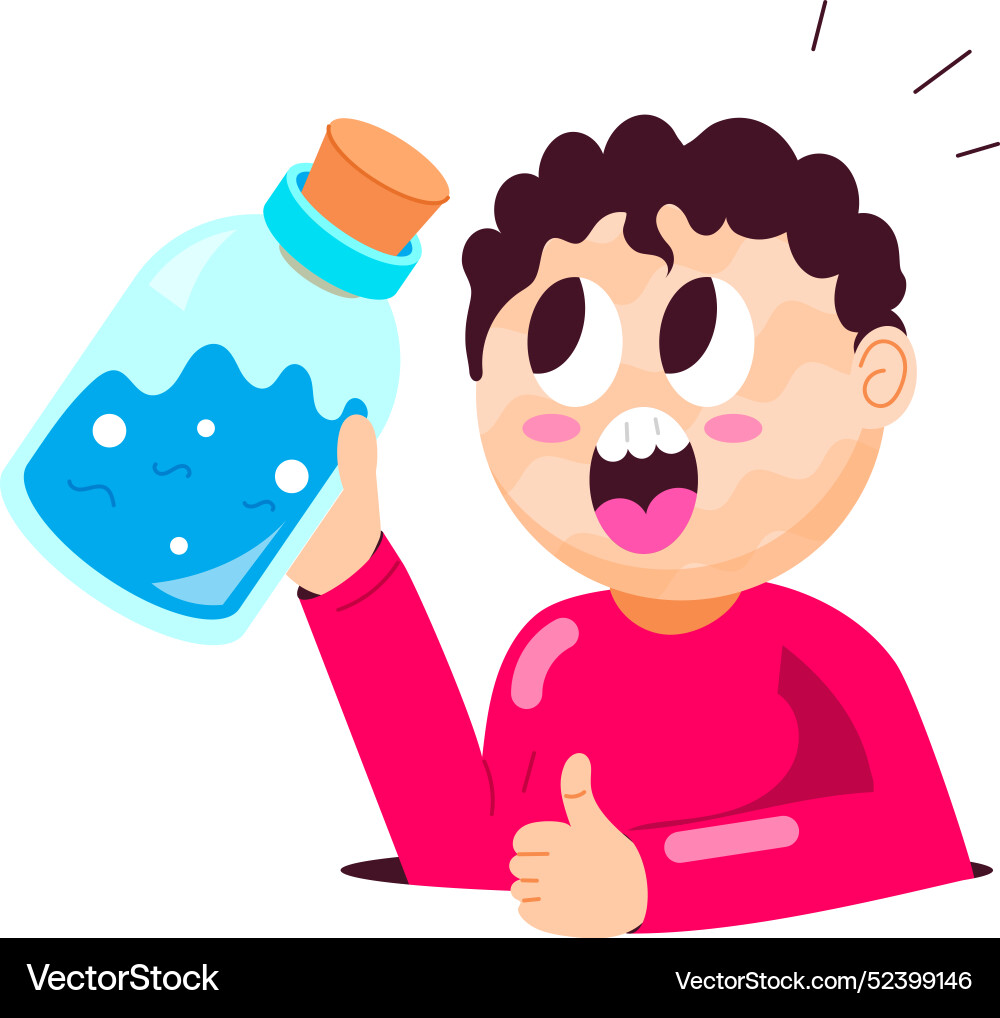 Basic rgba character holding a glass bottle comic Vector Image