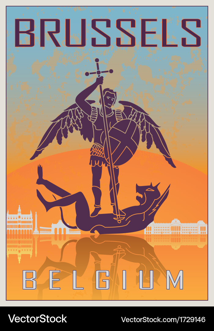 Brussels Skyline Vintage Poster Royalty Free Vector Image