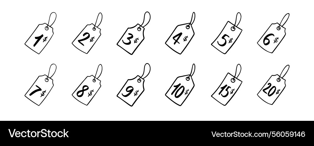 Dollar price tag numbers doodle hand drawn icon Vector Image
