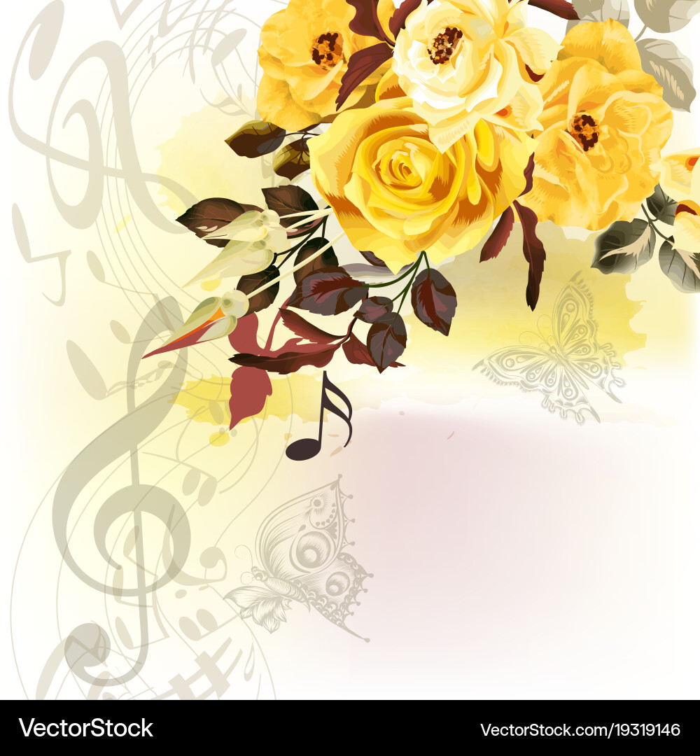 Romantic Music Background with Roses & Clef Vector Image