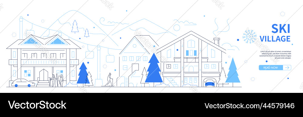 Ski village - modern thin line design style banner