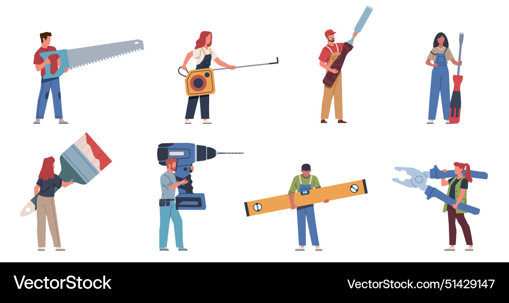 Cartoon tiny craftsmen characters repairman Vector Image