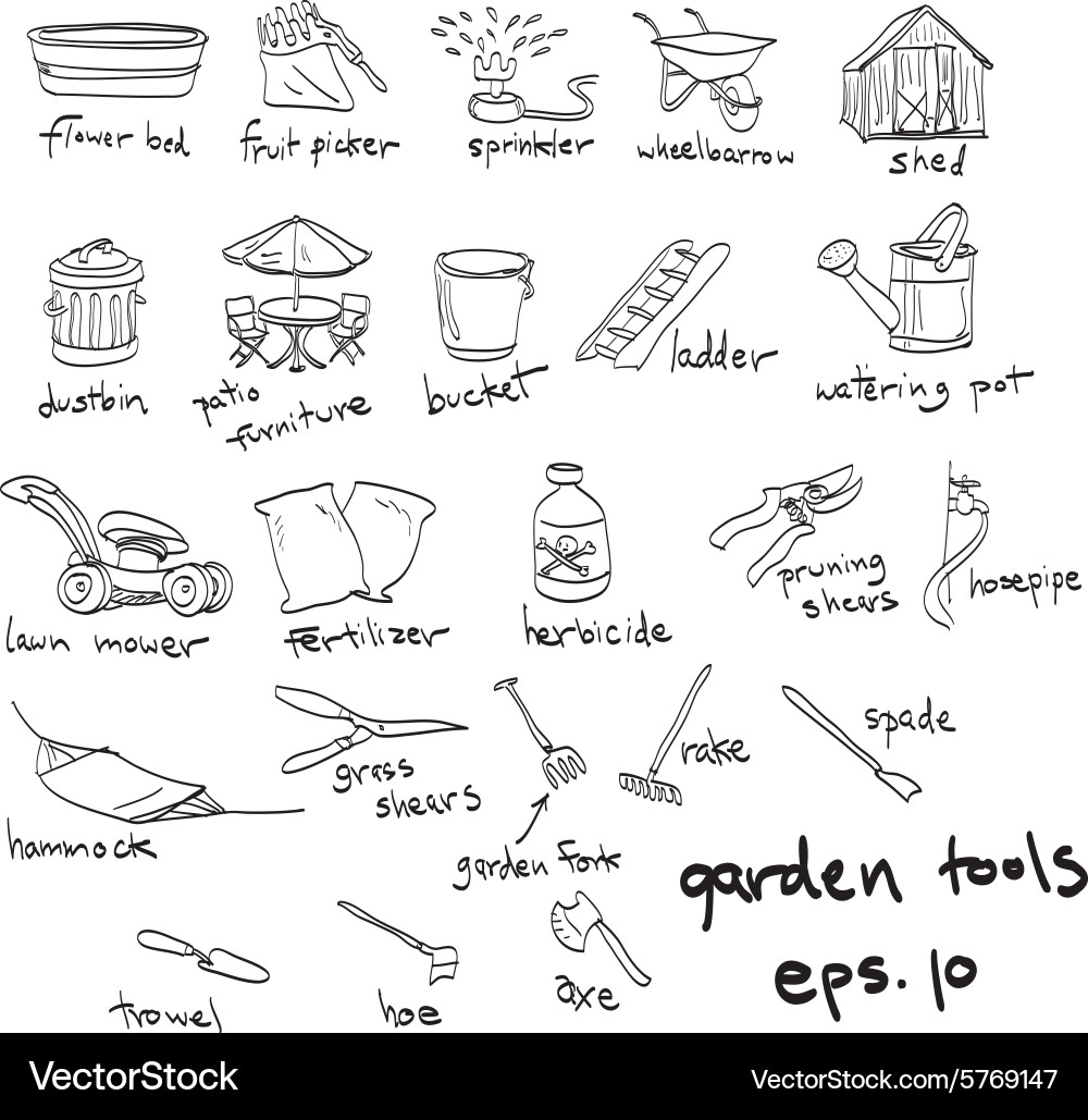 Garden tools doodles Royalty Free Vector Image