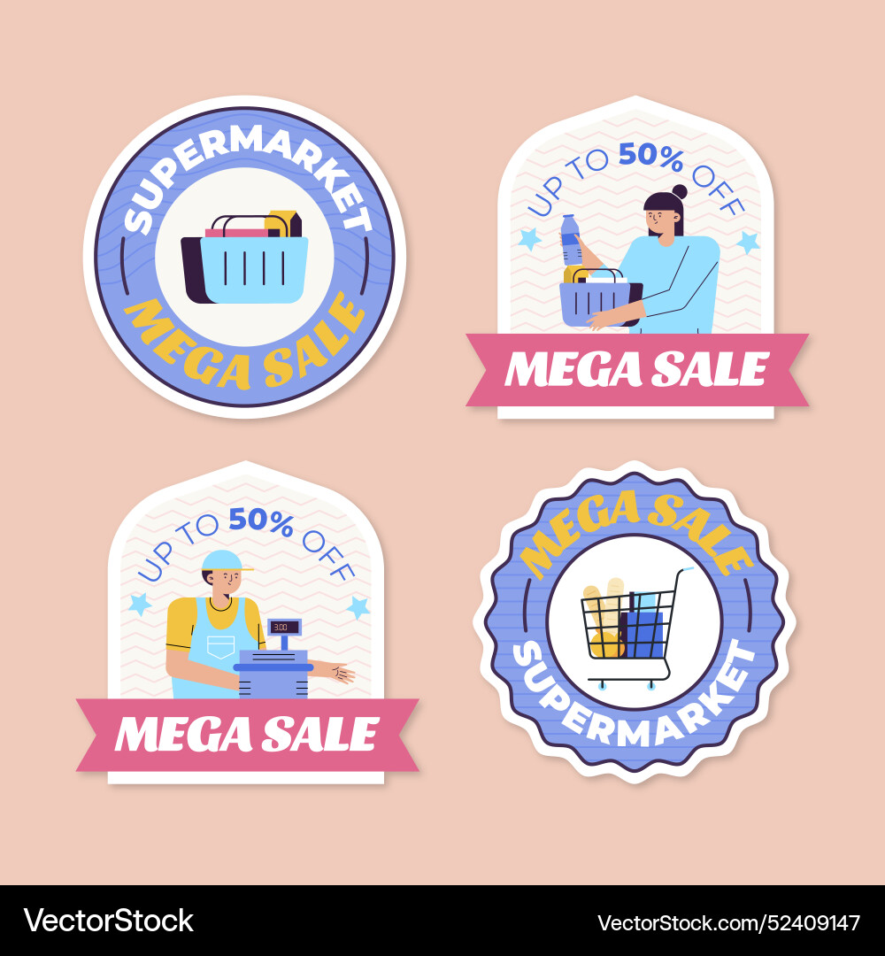 Gradient supermarket badges template Royalty Free Vector